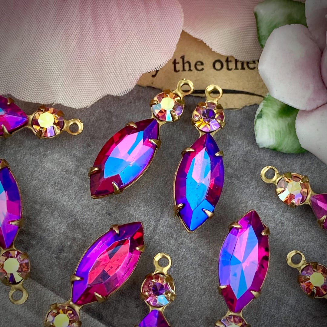 Flashy Swarovski Rose Ab and Fuchsia Purple Haze Marquis Drops - 24mm ...
