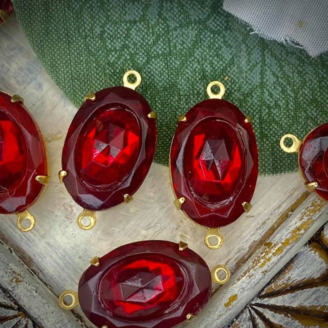 Ruby Red Oval Rhinestone Connectors / Links With Ruby Rose Cut Centers ...