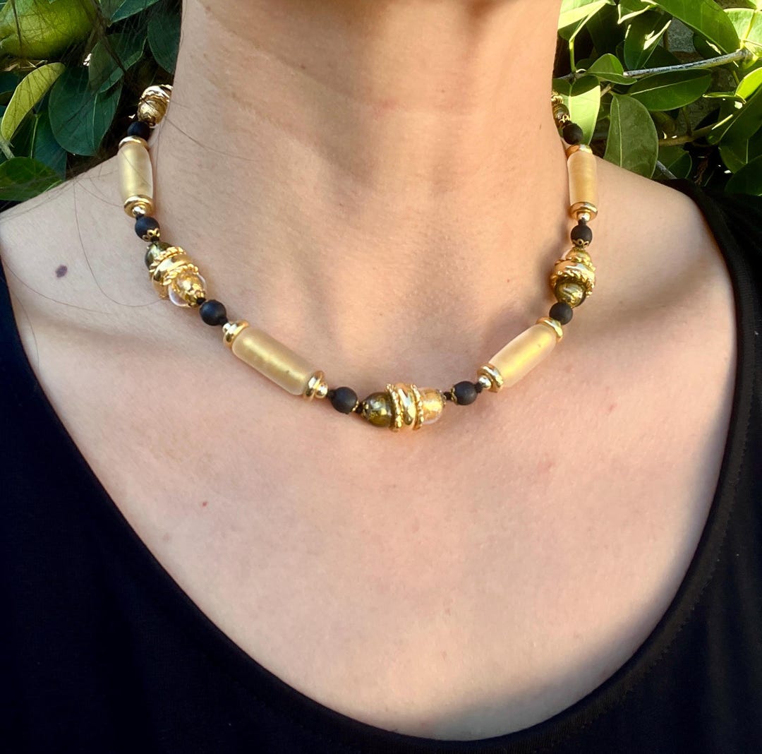 Vintage Murano Gold Foil Venetian Glass Beaded Necklace With Handmade ...