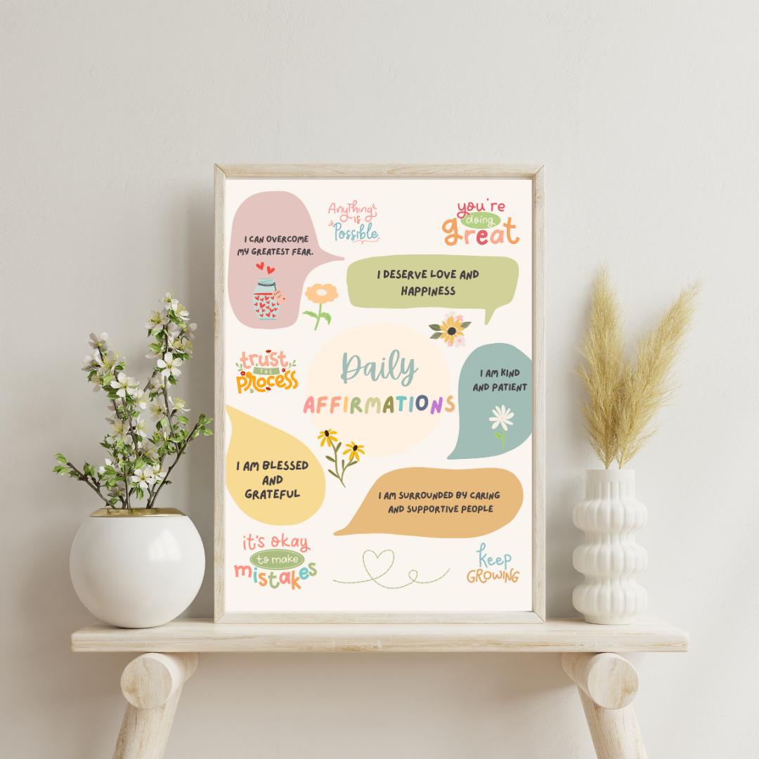 Daily Affirmations for Kids Printable Poster | Positive Mindset Wall ...