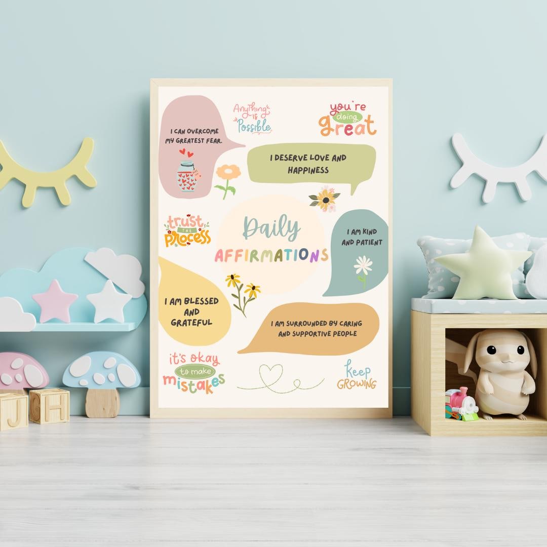 Daily Affirmations for Kids Printable Poster | Positive Mindset Wall ...