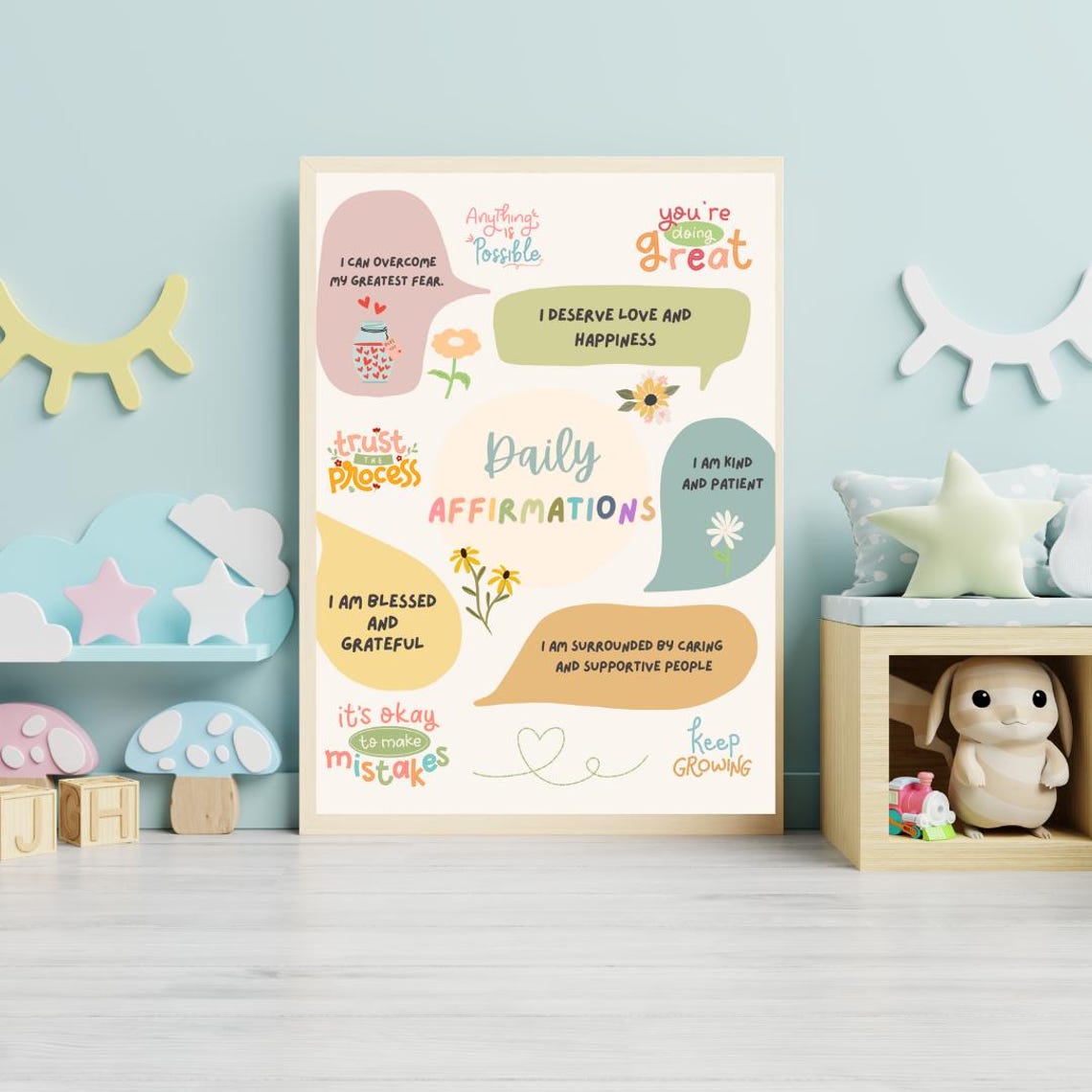 Daily Affirmations for Kids Printable Poster | Positive Mindset Wall ...