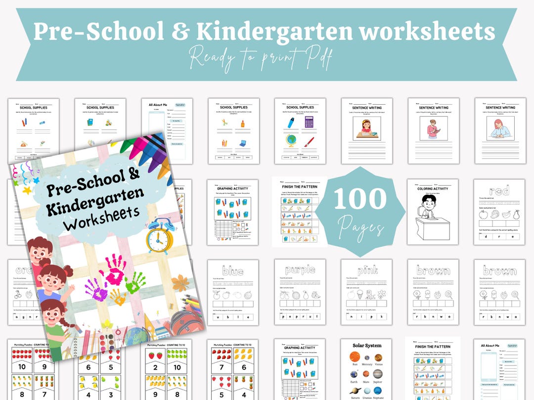 Preschool & Kindergarten Worksheets Bundle | PDF - Etsy