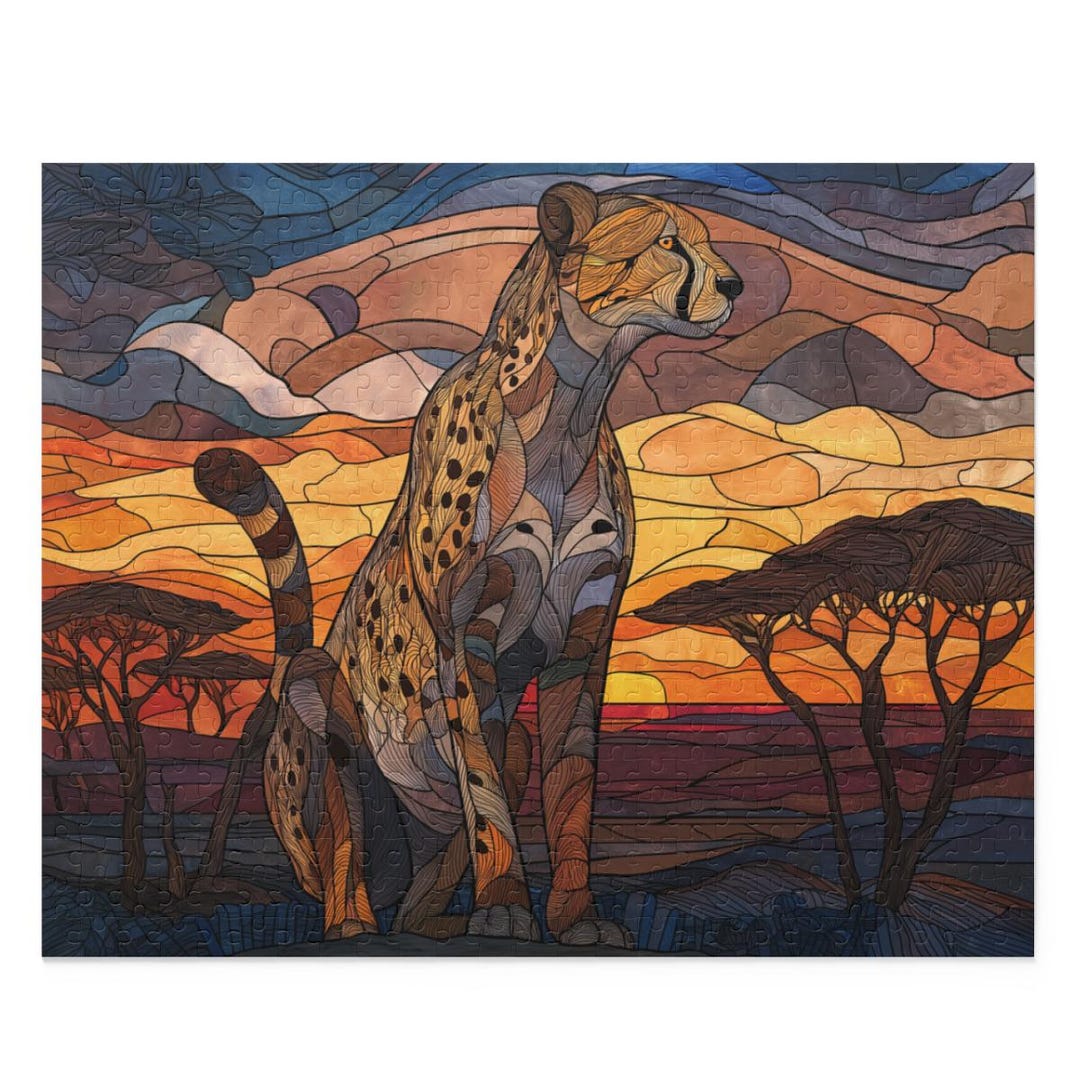 Stained Glass Cheetah Puzzle – Speed and Grace in Glass Jigsaw (120/252 ...