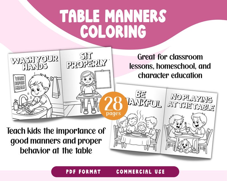 Table Manners Coloring Pages | Commercial Use | 28-page PDF | Fun ...