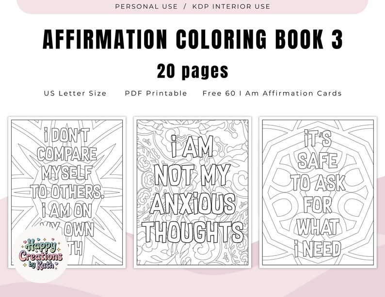 Affirmation Coloring Bundle | Printable for KDP Interior and Personal ...