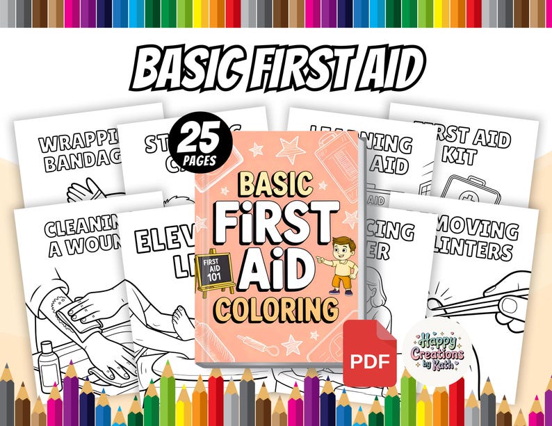 Basic First Aid Coloring Pages | 25-page PDF Printable | Safety Skills ...