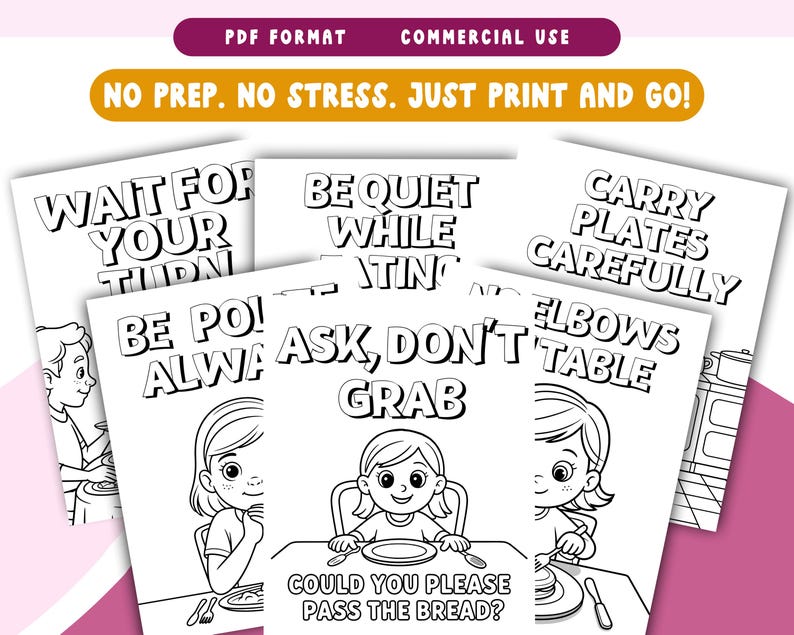 Table Manners Coloring Pages | Commercial Use | 28-page PDF | Fun ...