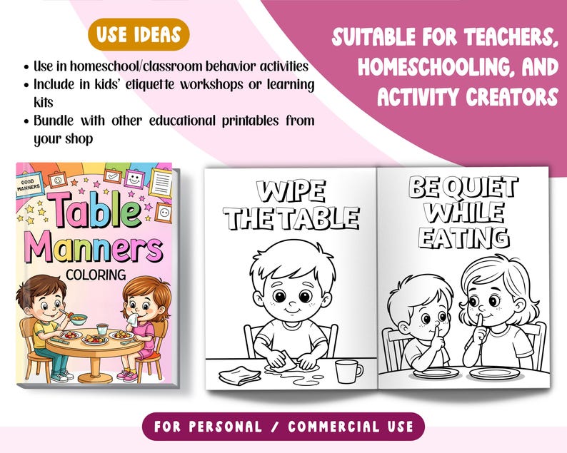 Table Manners Coloring Pages | Commercial Use | 28-page PDF | Fun ...