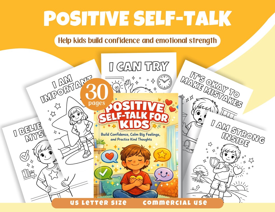 Positive Self-talk for Kids Coloring Book | Commercial Use | 21-page ...