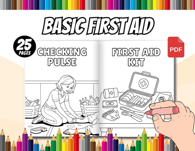 Basic First Aid Coloring Pages | 25-page PDF Printable | Safety Skills ...