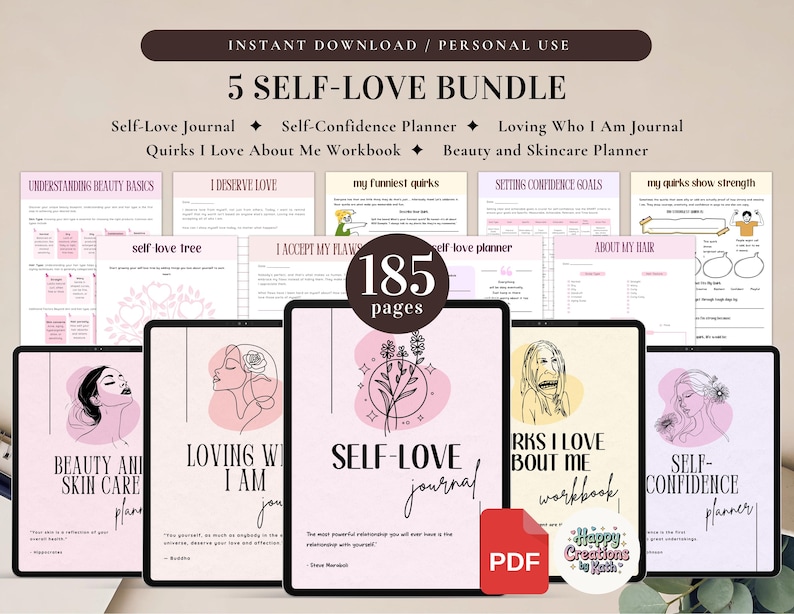 5 Self-love Journal Bundle for Personal Use | PDF Printable and Digital ...
