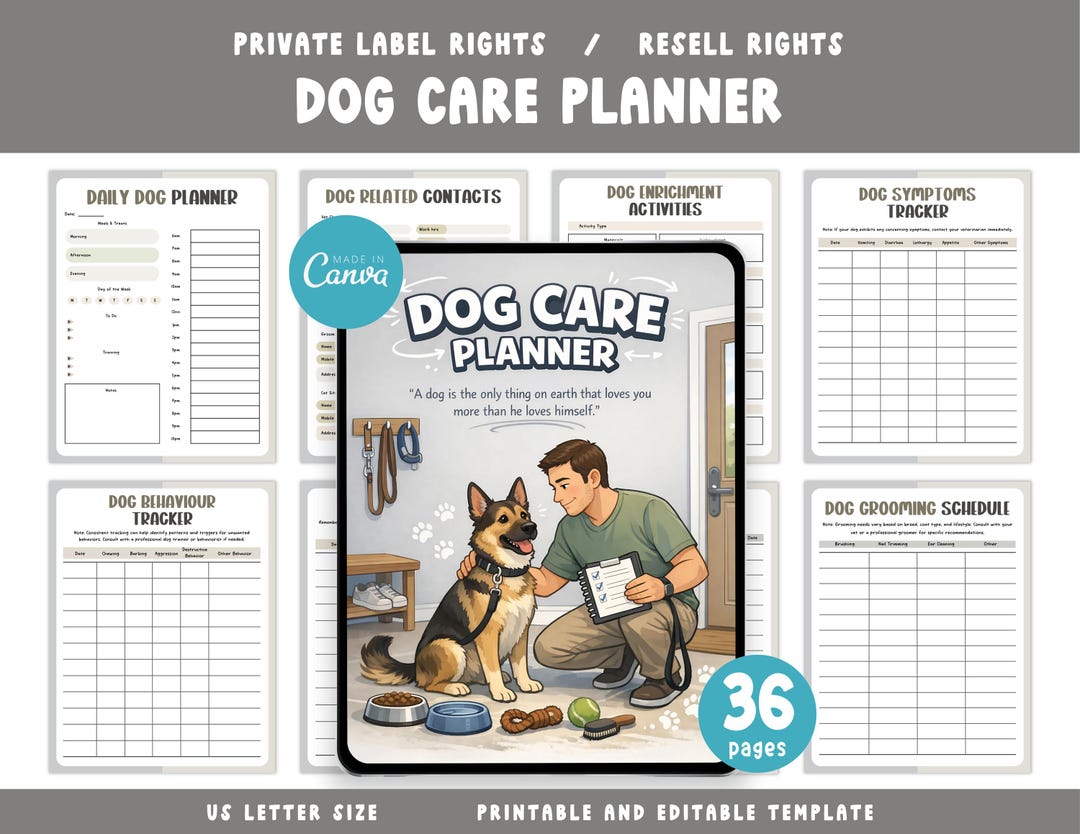 PLR / Resell Dog Care Planner, Printable and Editable Template, Pet ...