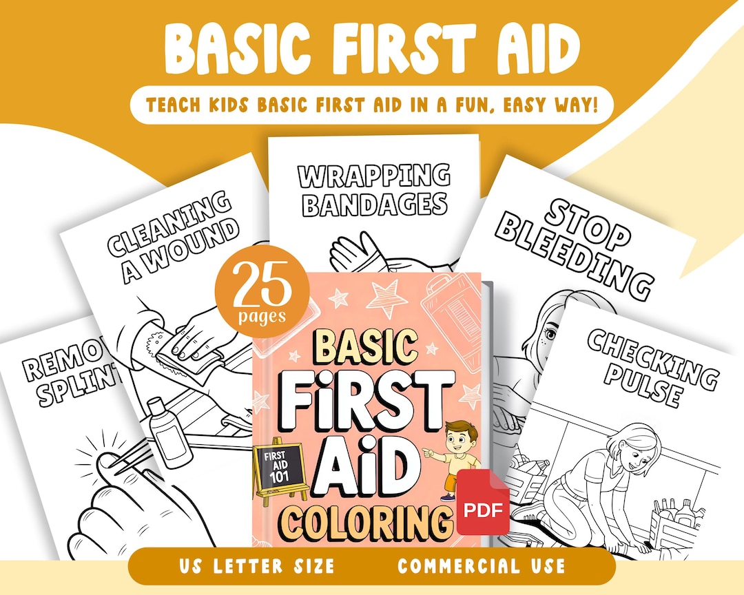 Basic First Aid Coloring Pages | Commercial Use | 25-page PDF Safety ...