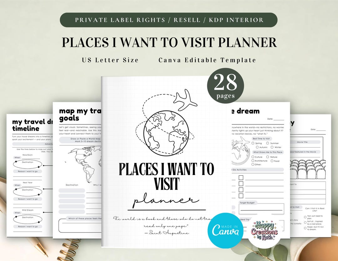 PLR Places I Want to Visit Planner for Commercial Use, Printable and ...