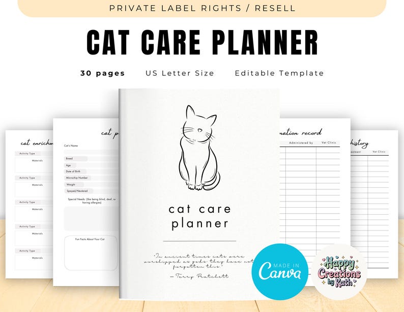 PLR / Resell Cat Care Planner for Commercial Use, Printable and ...