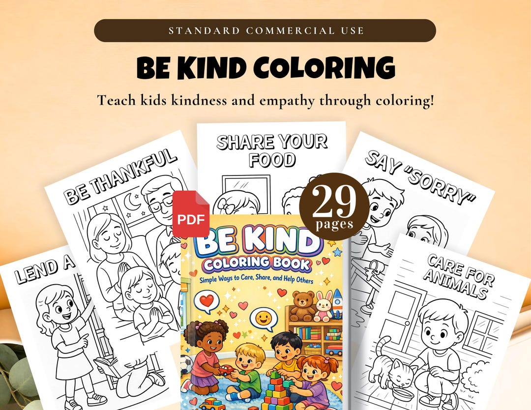 Be Kind Coloring Book | Commercial Use | 29-page PDF Character ...