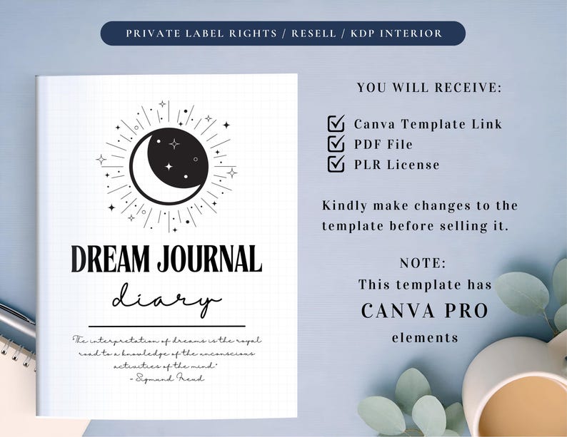 PLR Dream Diary Journal for Commercial Use Printable and Editable ...