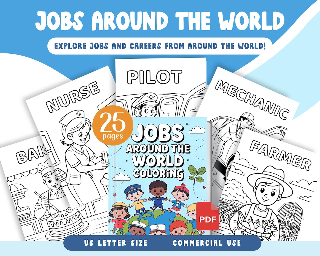 Jobs Around the World Coloring | Commercial Use | 25-page PDF Printable ...