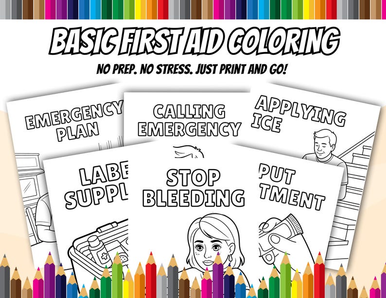 Basic First Aid Coloring Pages | 25-page PDF Printable | Safety Skills ...