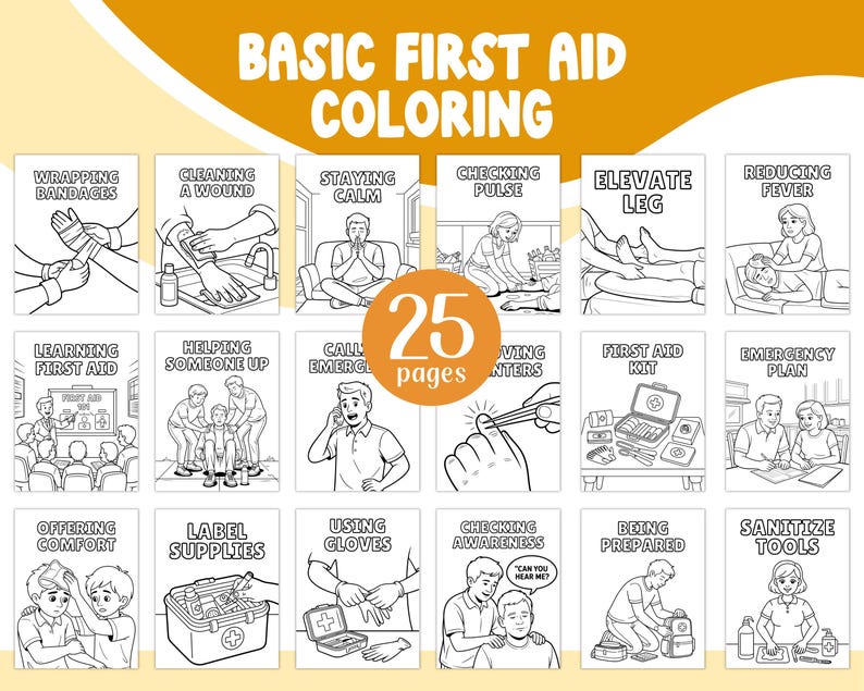 Basic First Aid Coloring Pages | Commercial Use | 25-page PDF Safety ...