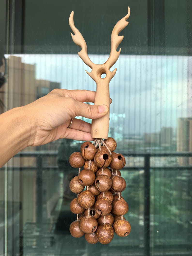 Antler Handle Seed Rattle |hand-carved Wood Nut Shell Shaker |tribal ...
