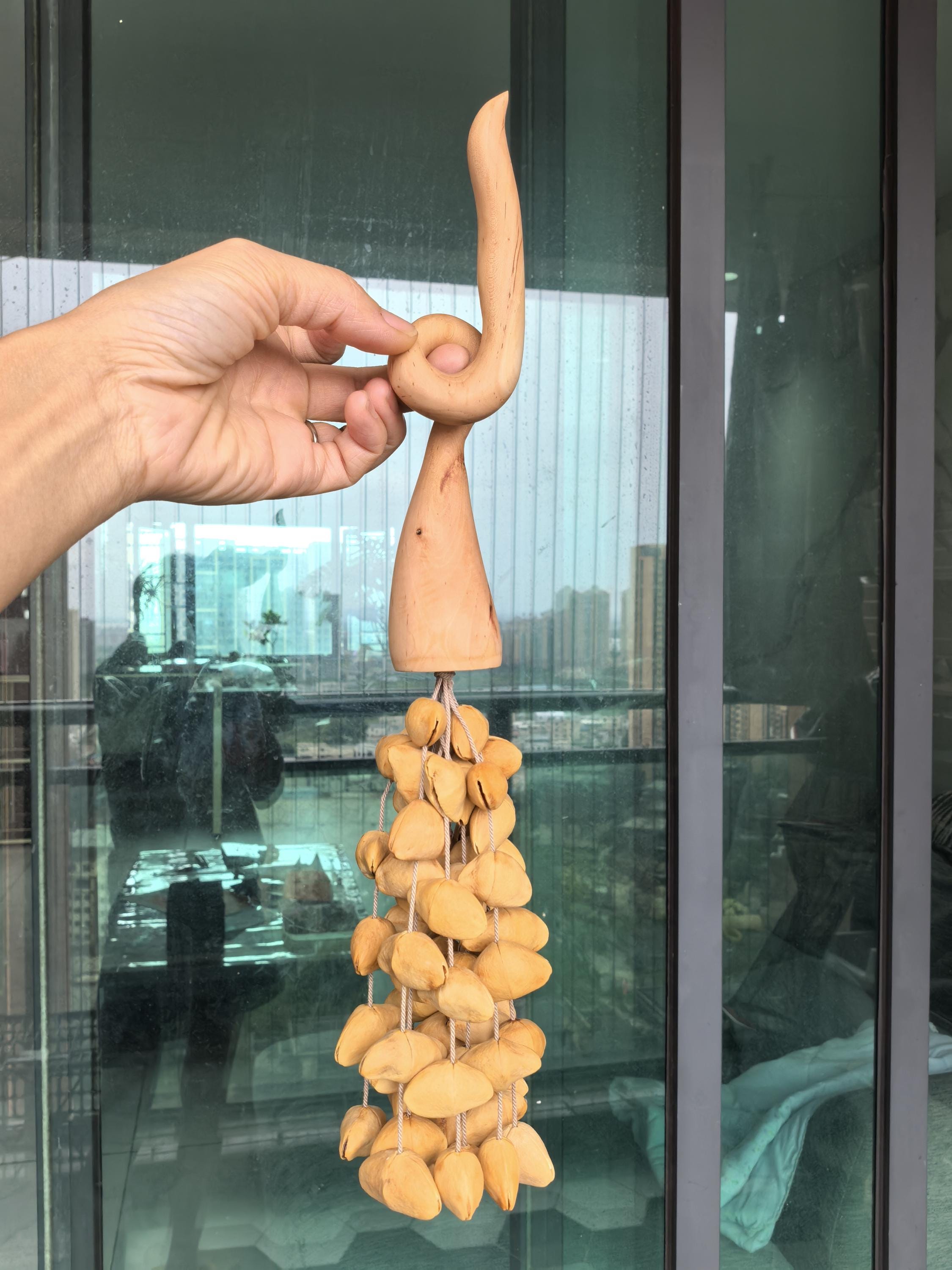 Hand-carved Kenari Seed Shaker |sculptural Wood Handle Nut Shell Rattle ...