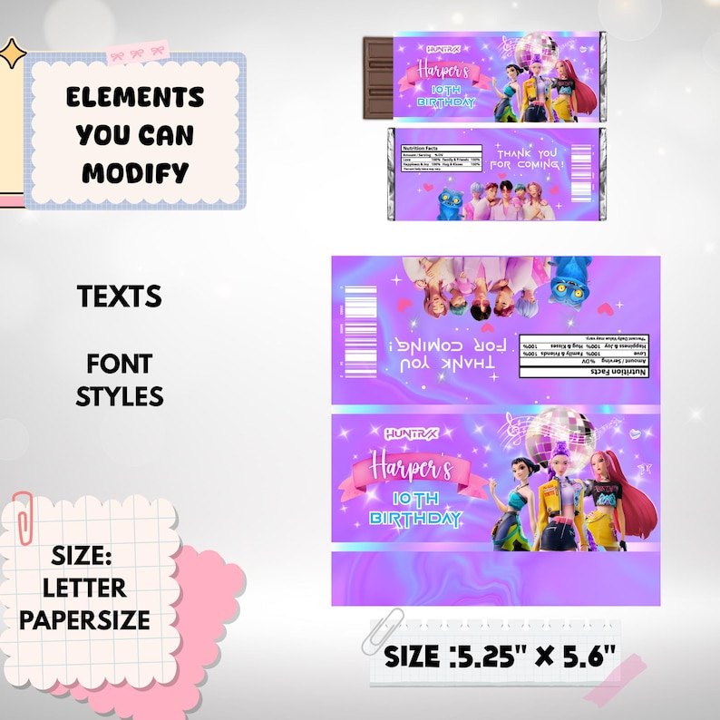 Editable Kpop Demon Hunters Chocolate Wrapper Template, Kpop Candy Bar Label, Kpop Party Favors ...