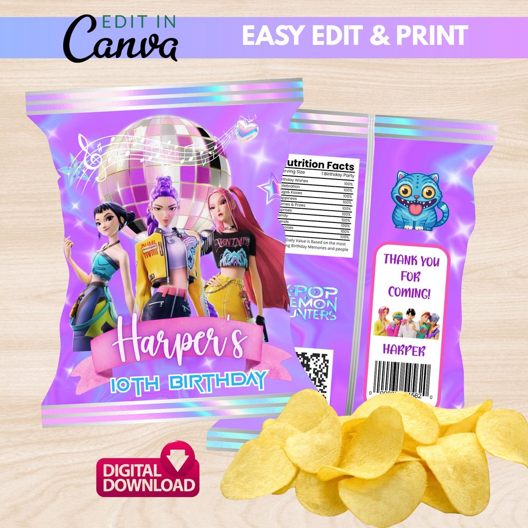 Editable Kpop Demon Hunters Chip Bag Template, Kpop Snack Wrapper, Kpop ...