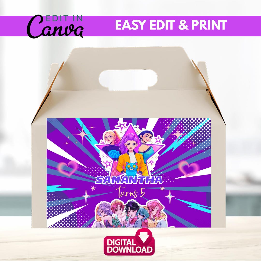 Kpop Demon Hunters Gable Box Label Template, Kpop Treat Box Label, Kpop ...