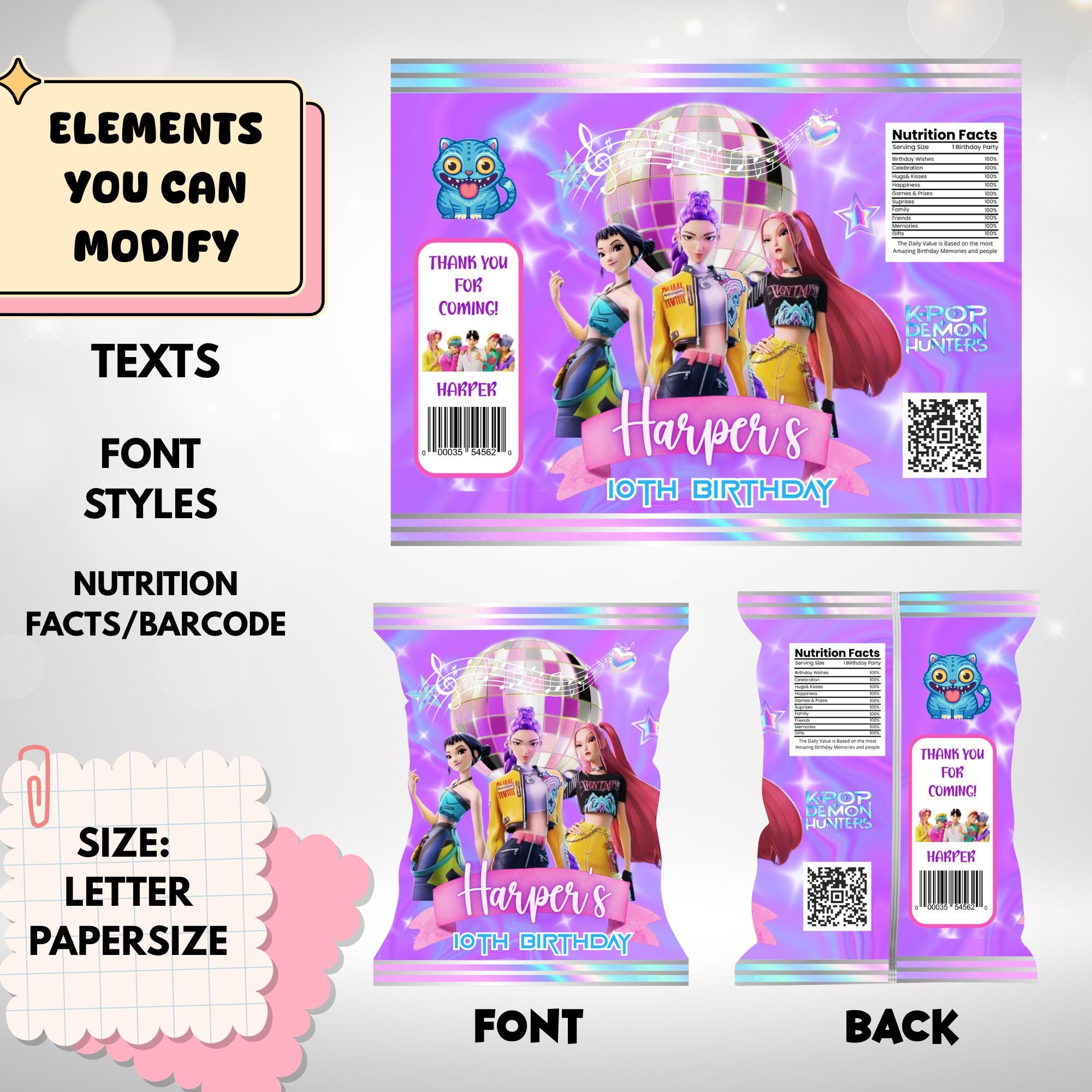 Editable Kpop Demon Hunters Chip Bag Template, Kpop Snack Wrapper, Kpop ...