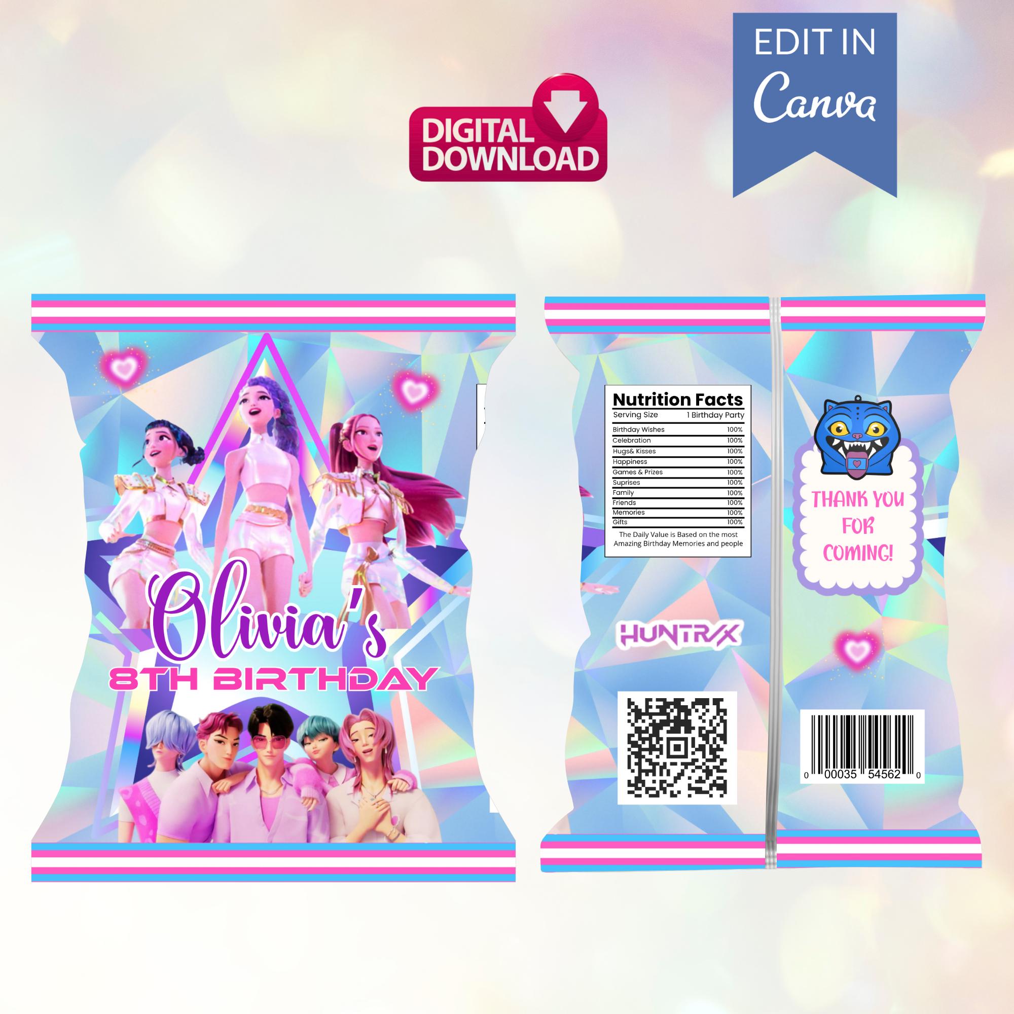 Editable Kpop Demon Hunters Chip Bag Template, Kpop Snack Wrapper, Kpop ...