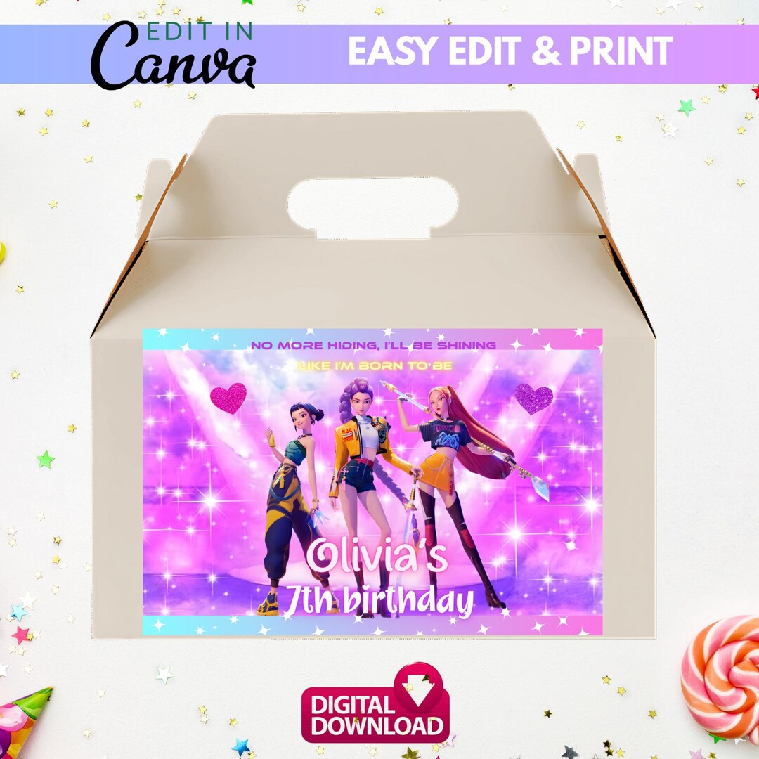 Editable Kpop Demon Hunters Gable Box Label Template, Kpop Treat Box ...