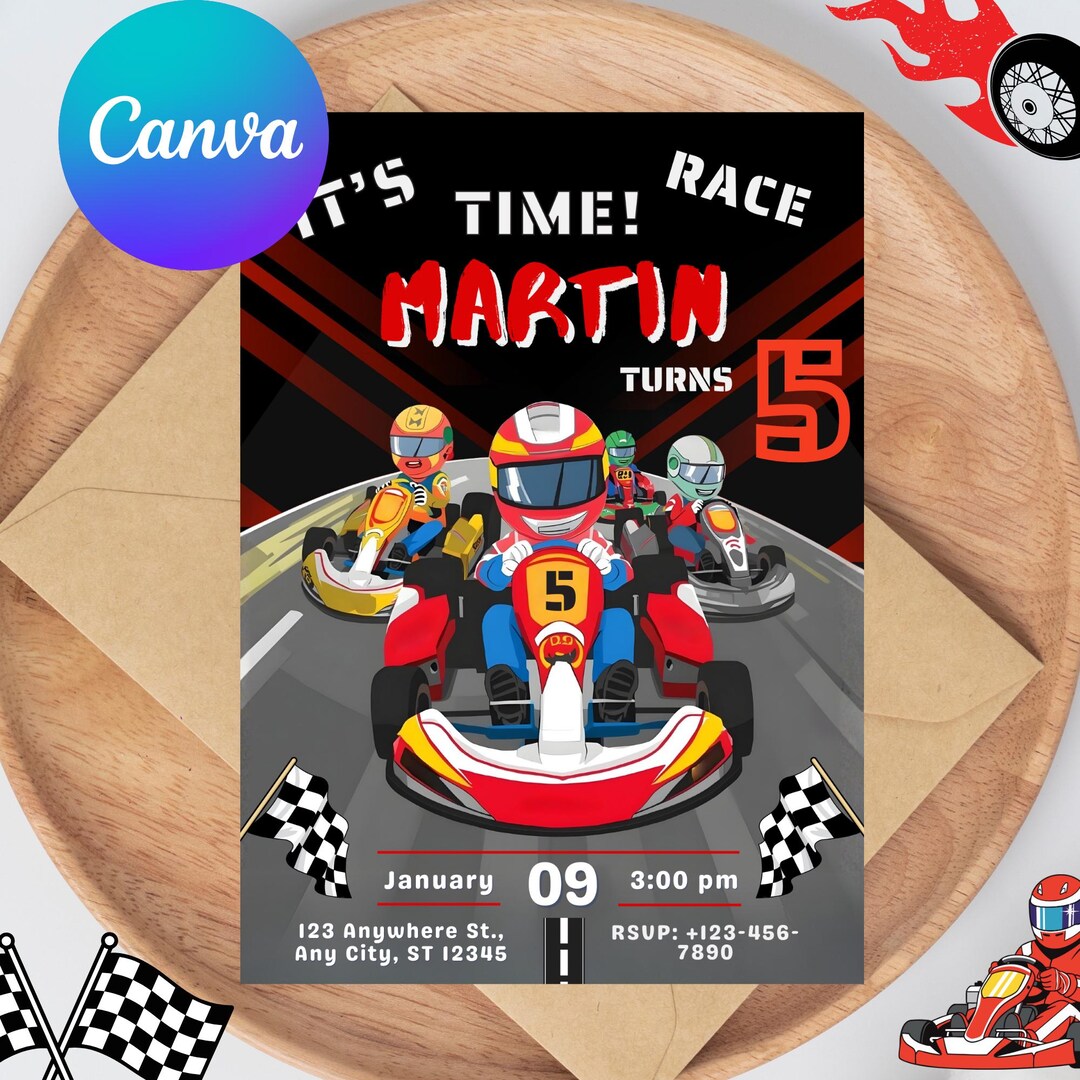 Go Kart Birthday Invitation, Go Kart Birthday Party, Go Kart Party ...