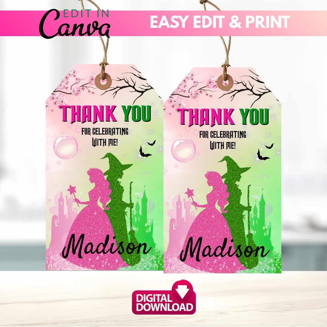 Wicked Thank You Tag Template, Linda & Elphaba Party Favor Gift Tag ...