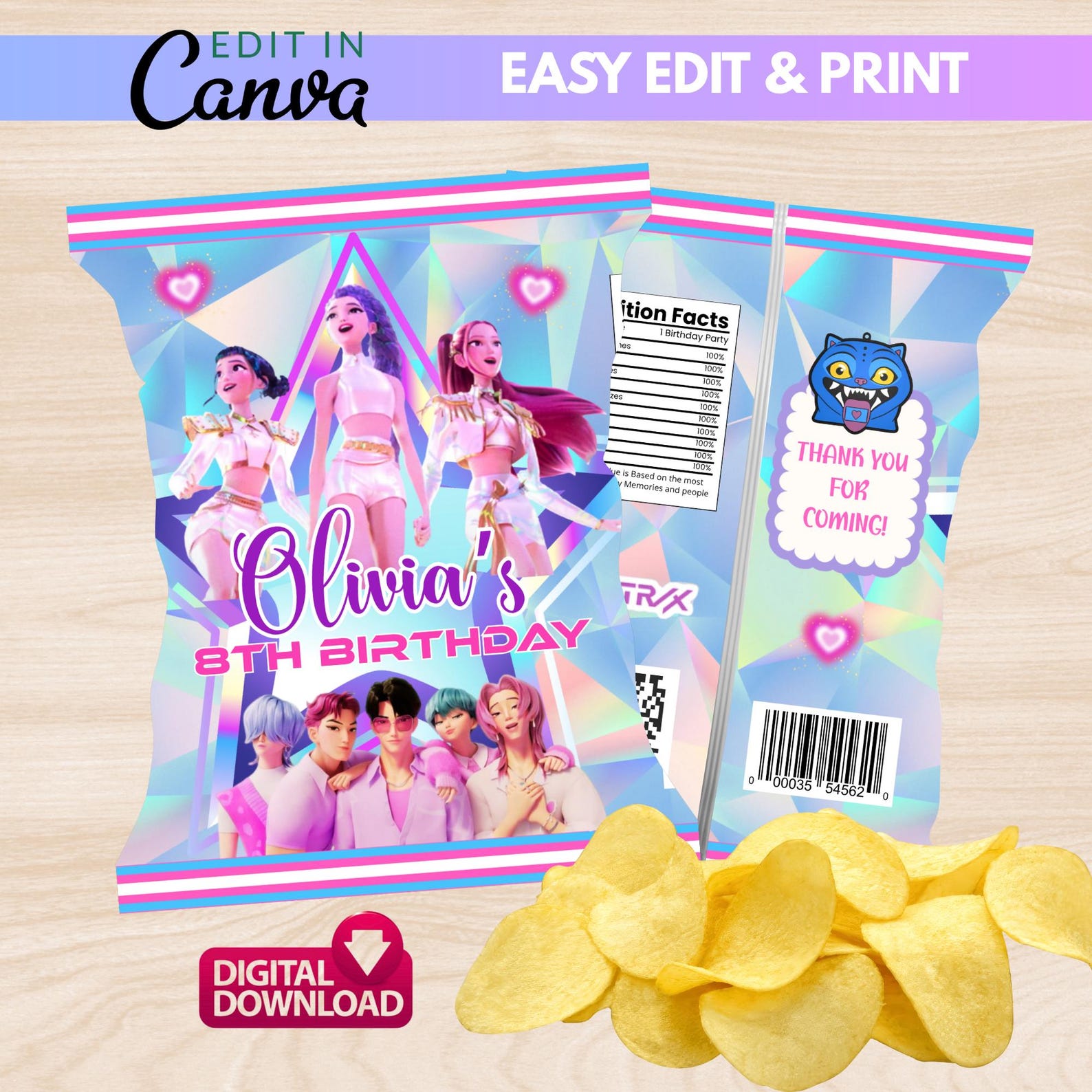 Editable Kpop Demon Hunters Chip Bag Template, Kpop Snack Wrapper, Kpop ...