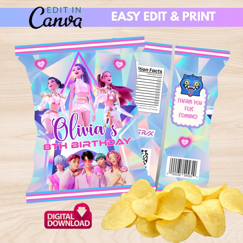Editable Kpop Demon Hunters Chip Bag Template, Kpop Snack Wrapper, Kpop ...