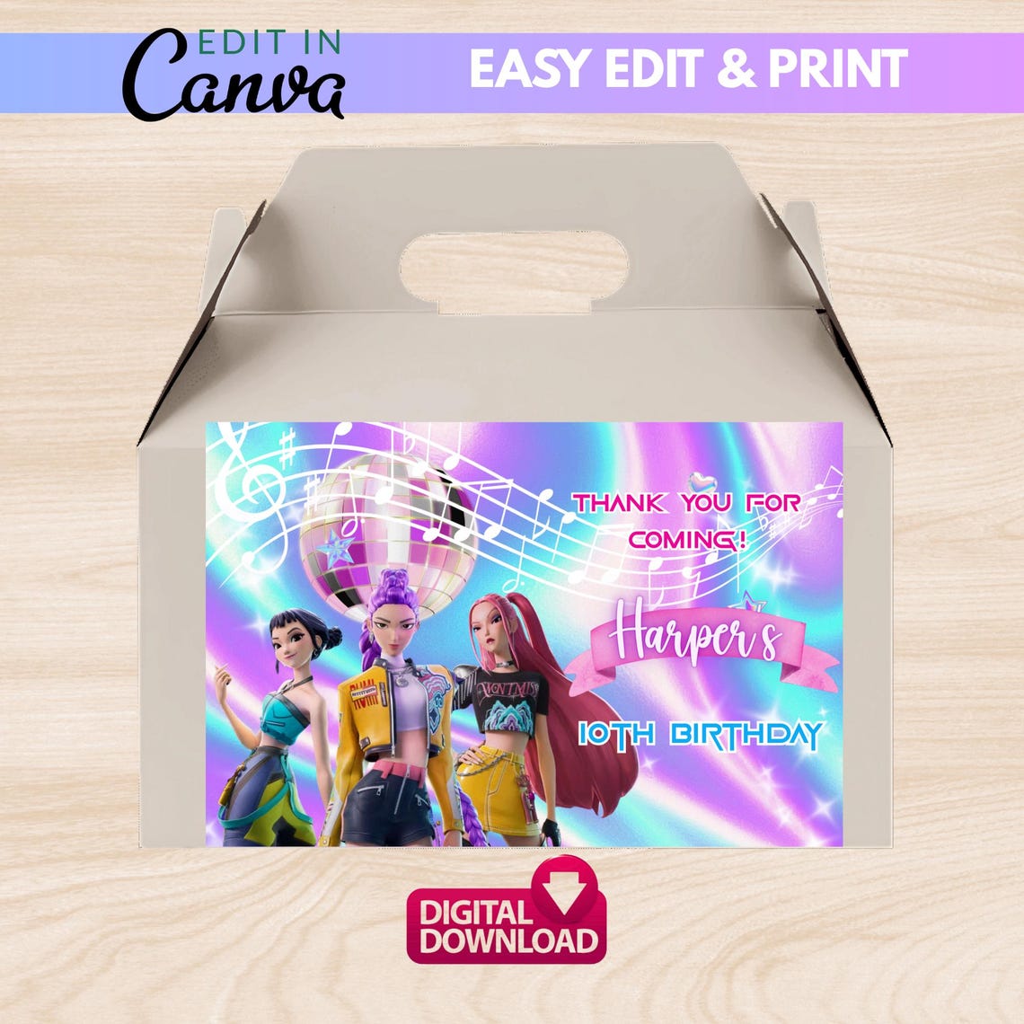 Editable Kpop Demon Hunters Gable Box Label Template, Kpop Treat Box ...