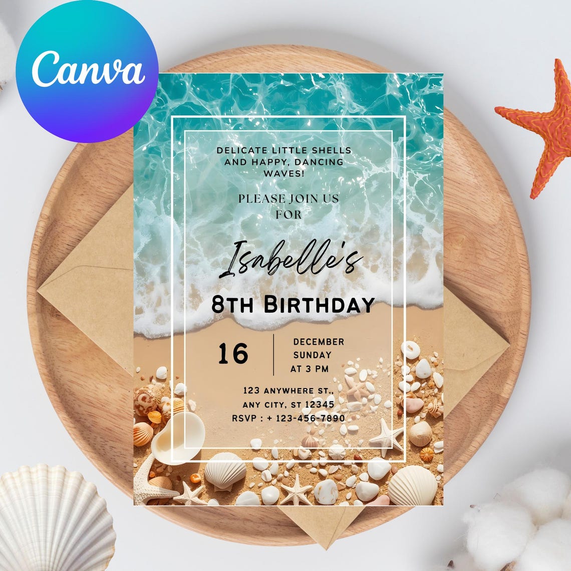 Beach Birthday Invitation, Birthday Invitation, Shore Sea Invitation ...