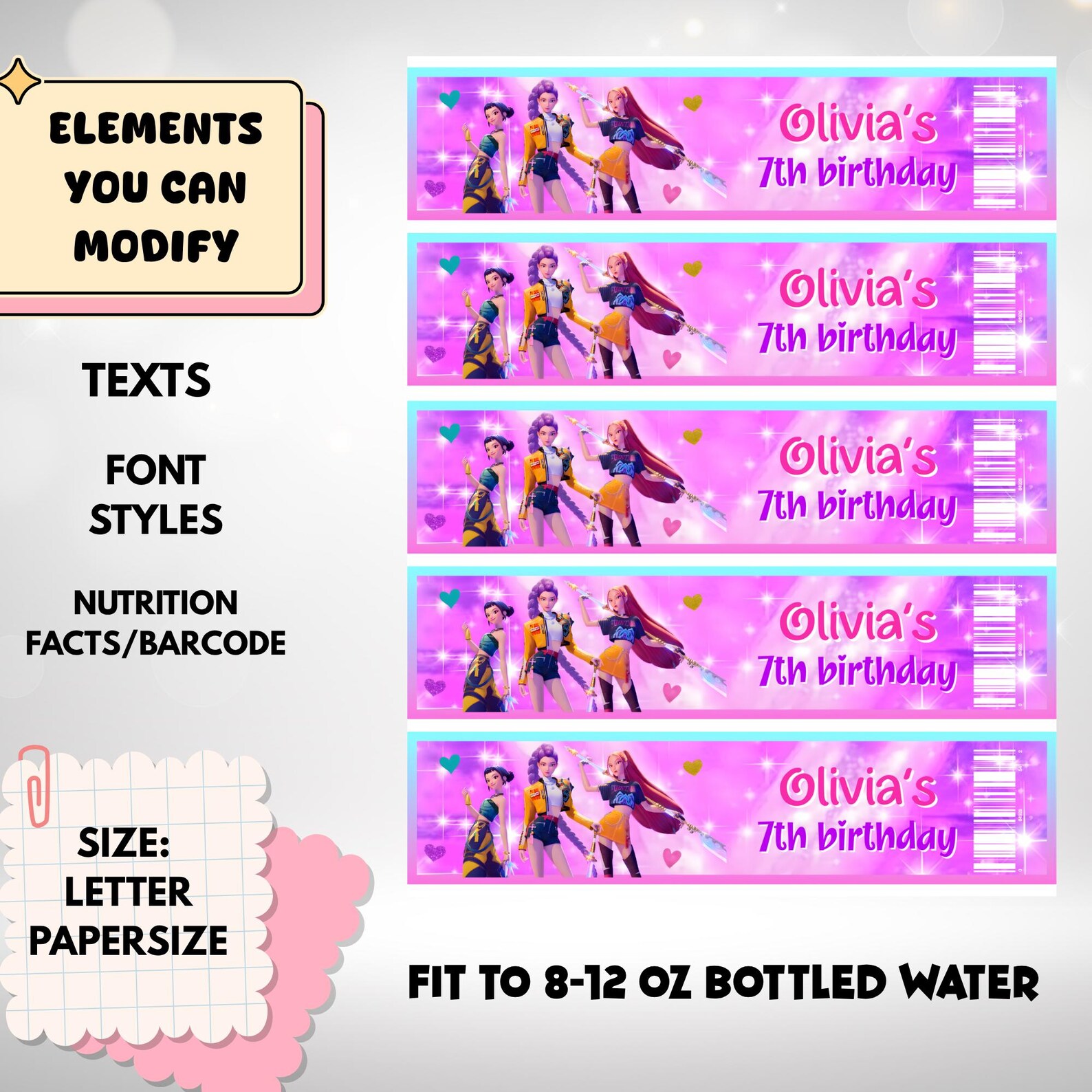 Editable Kpop Demon Hunters Water Bottle Label Template, Kpop Water ...