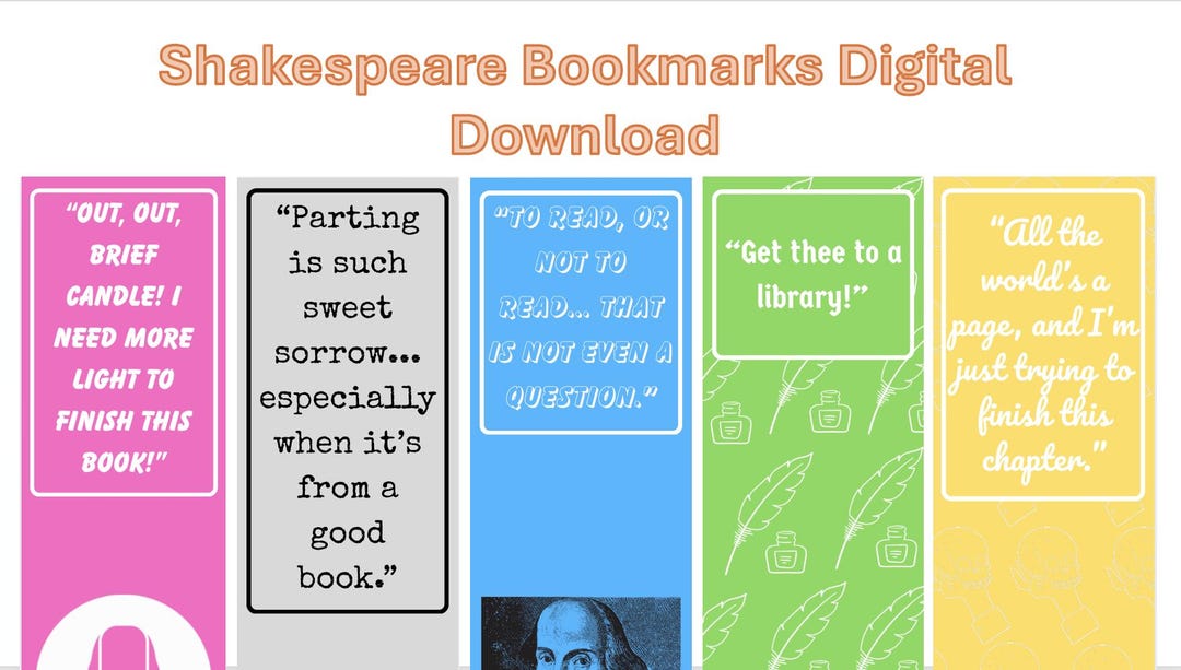 5 Shakespeare Bookmarks (digital Download) - Etsy
