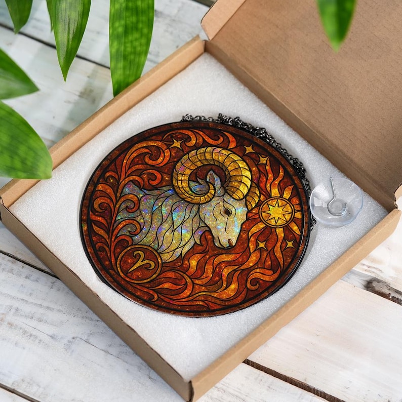 Aries Zodiac Stained Glass Suncatcher, Handmade Astrology Window ...