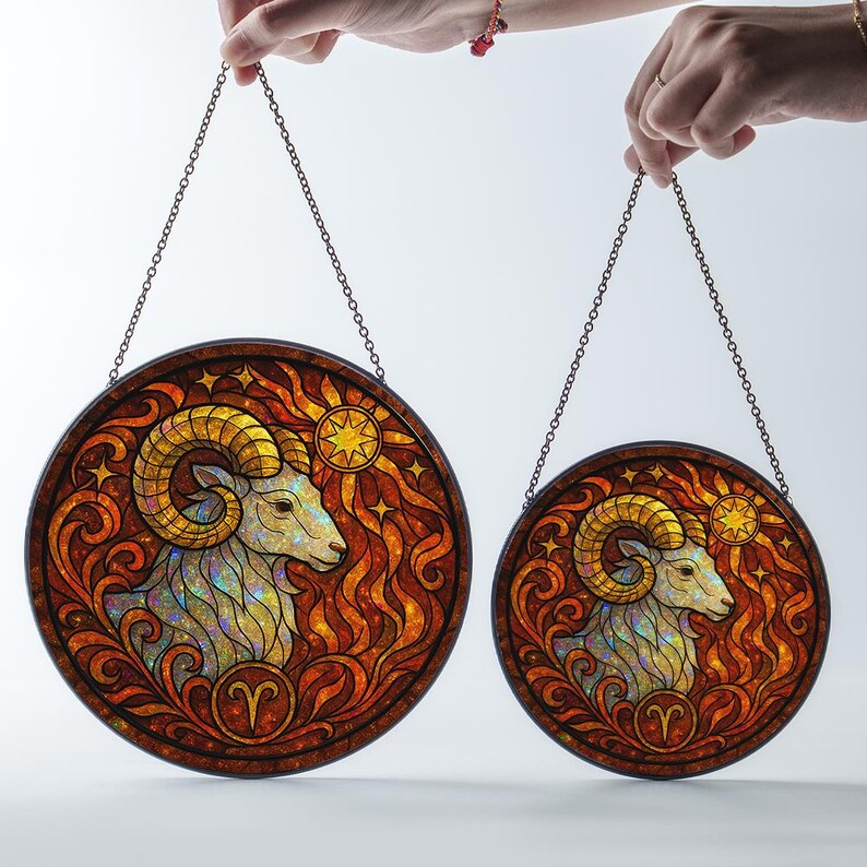 Aries Zodiac Stained Glass Suncatcher, Handmade Astrology Window ...