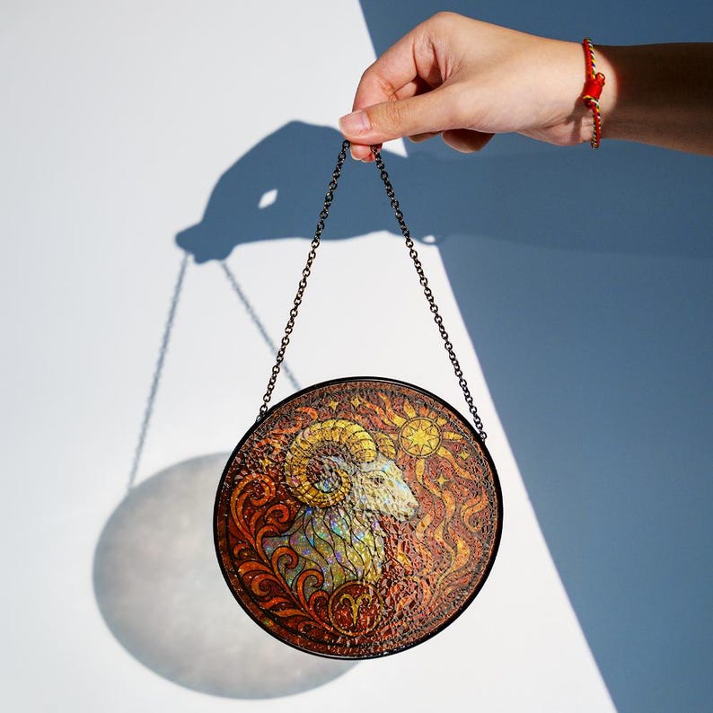 Aries Zodiac Stained Glass Suncatcher, Handmade Astrology Window ...