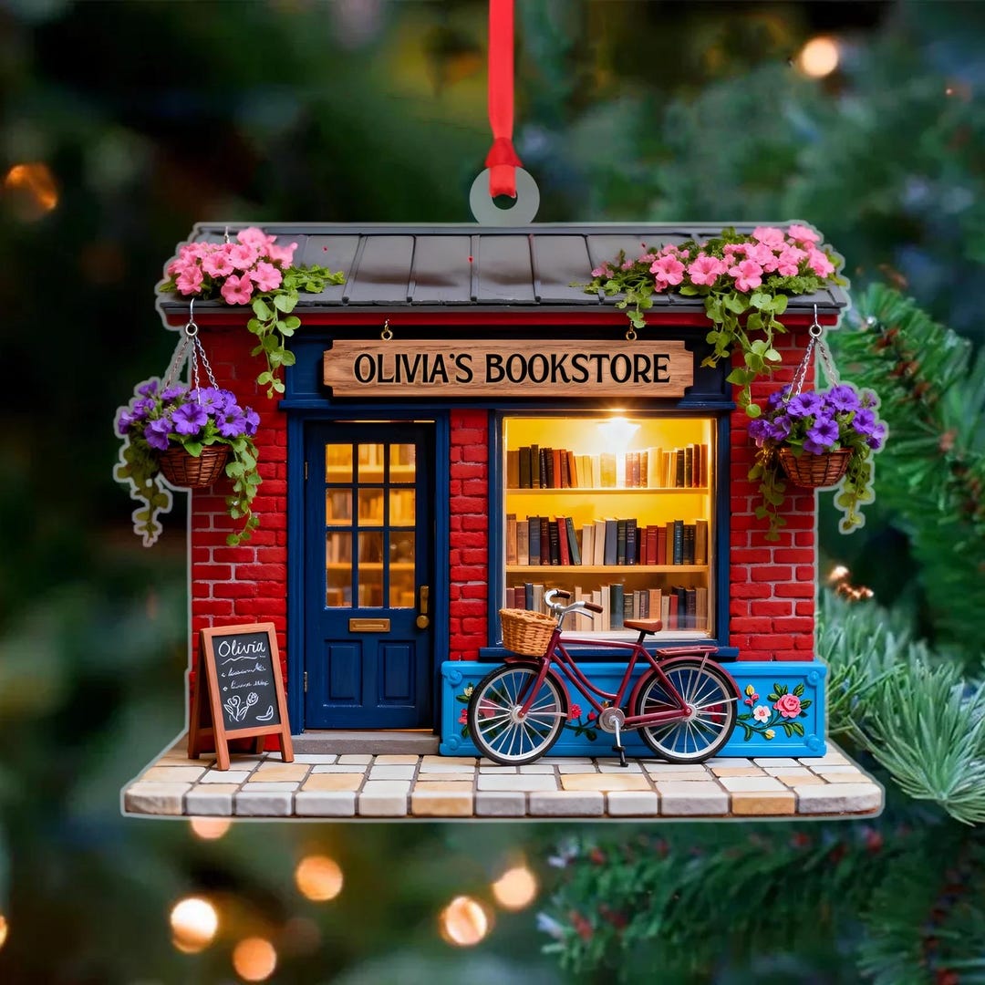 Personalized Bookstore Christmas Ornament, Custom Book Store 2d Flat ...