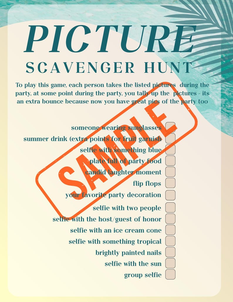 Summer Photo Scavenger Hunt | Printable Game for Pool Parties, Bbqs ...