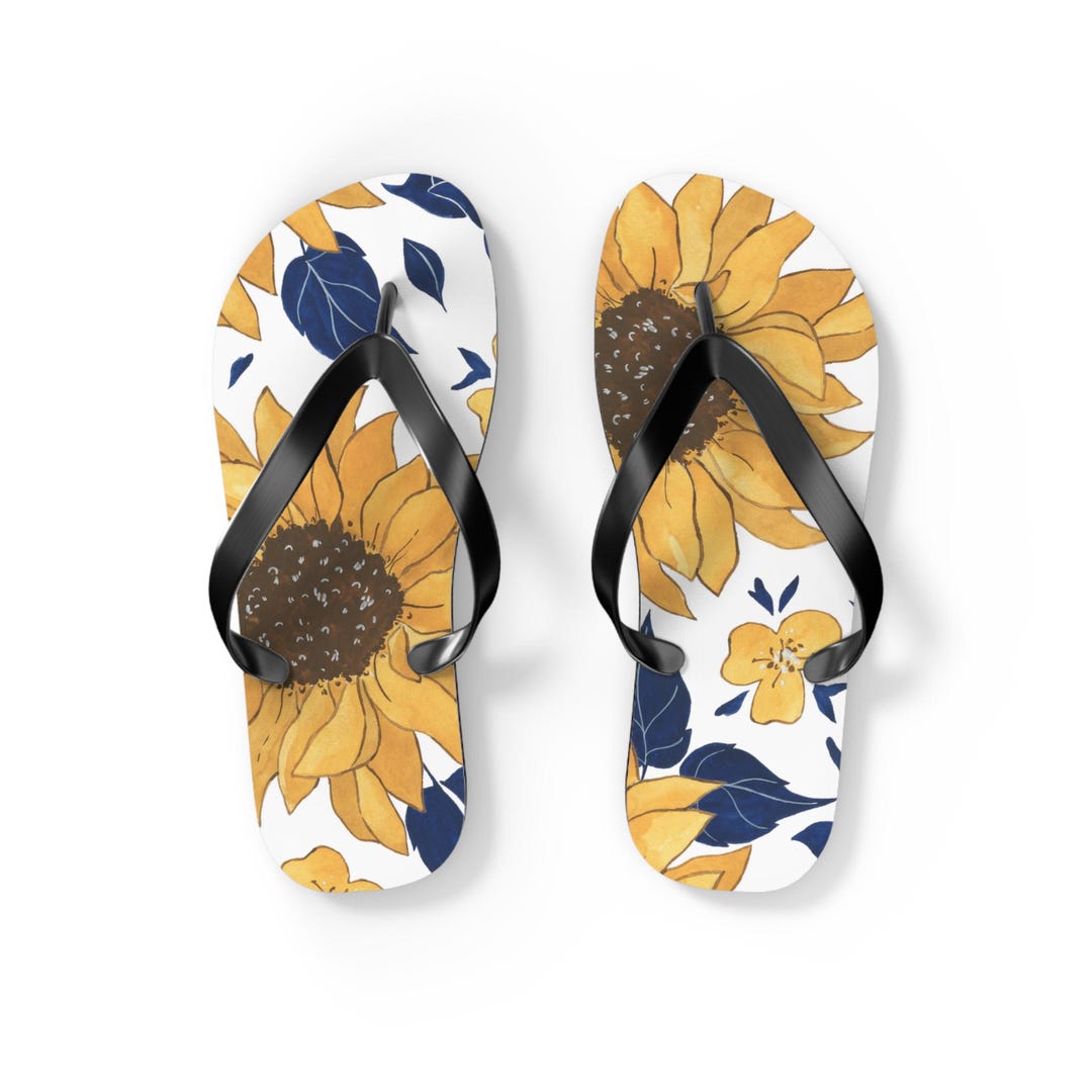 Sunflower Flip Flops, Summer Sandals, Beach Vacation Footwear, Garden ...