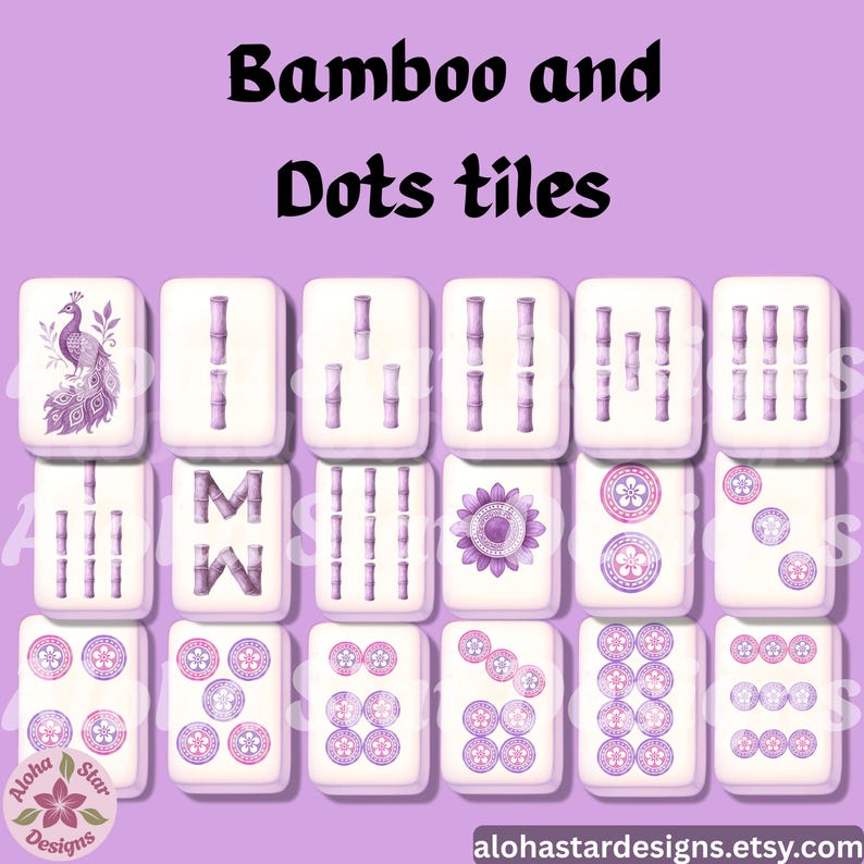 Watercolor Mahjong Tiles Clipart Canva Template – 40 Digital Tile ...