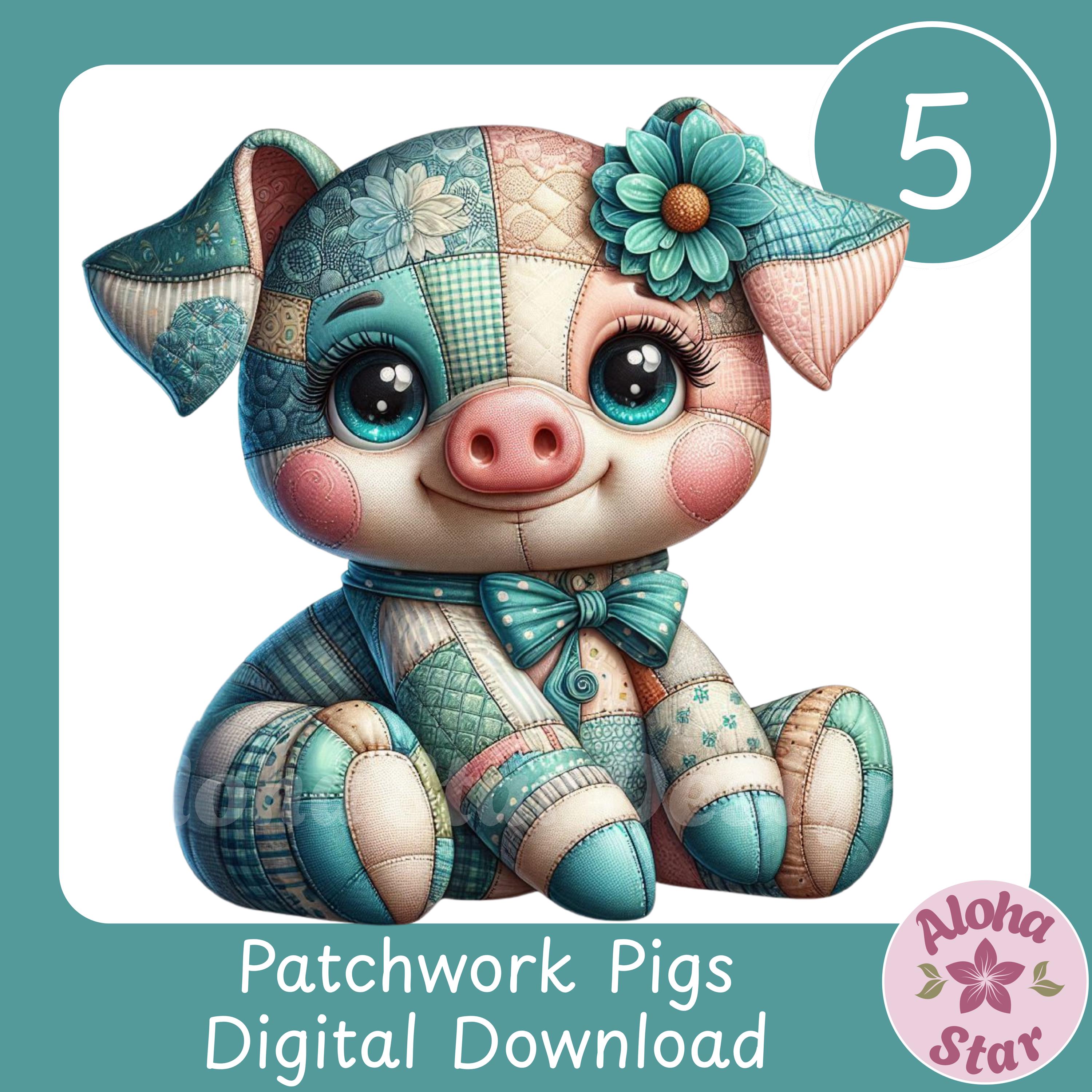Patchwork Pig Clipart Set: Blue & Teal, Sublimation Designs (digital ...