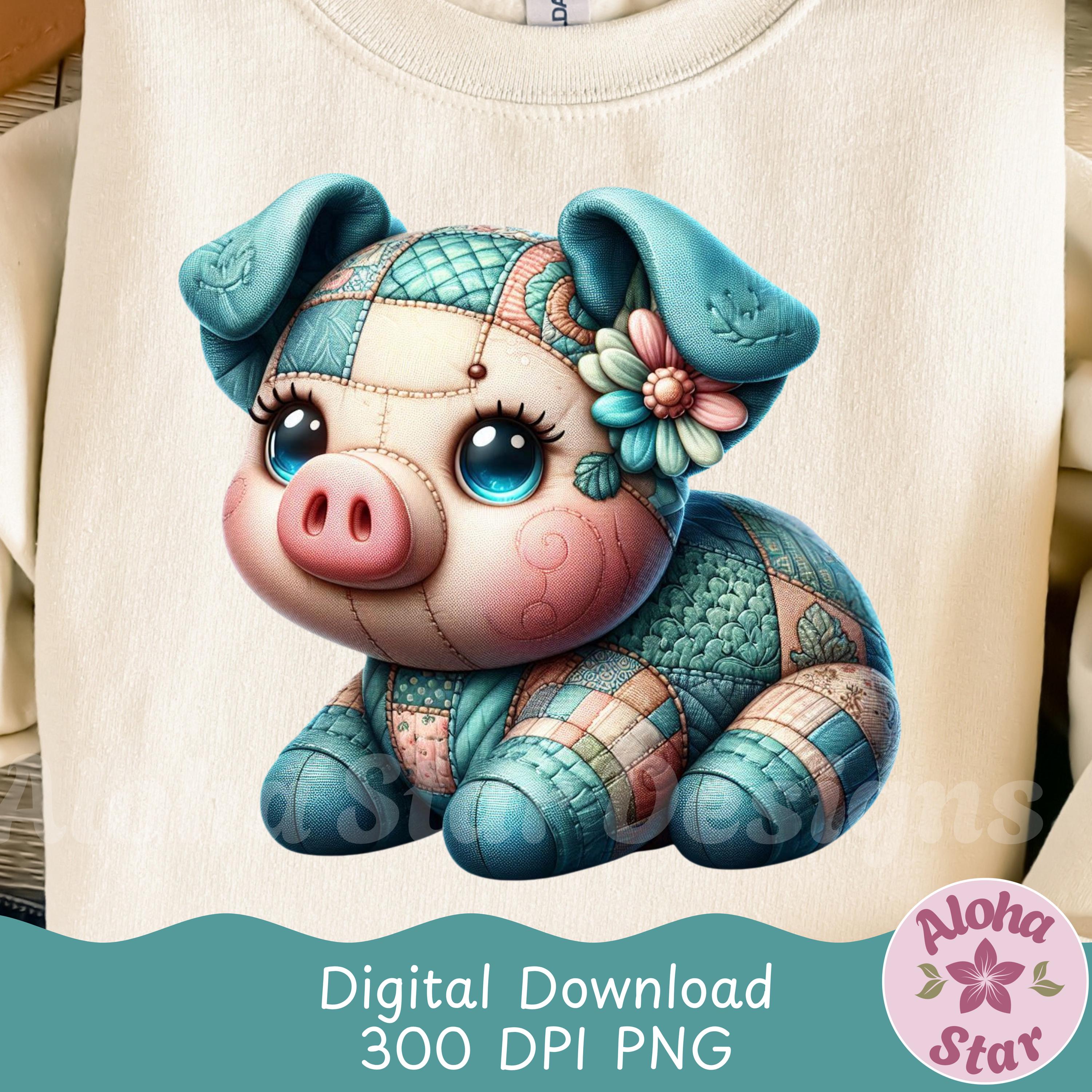 Patchwork Pig Clipart Set: Blue & Teal, Sublimation Designs (digital ...